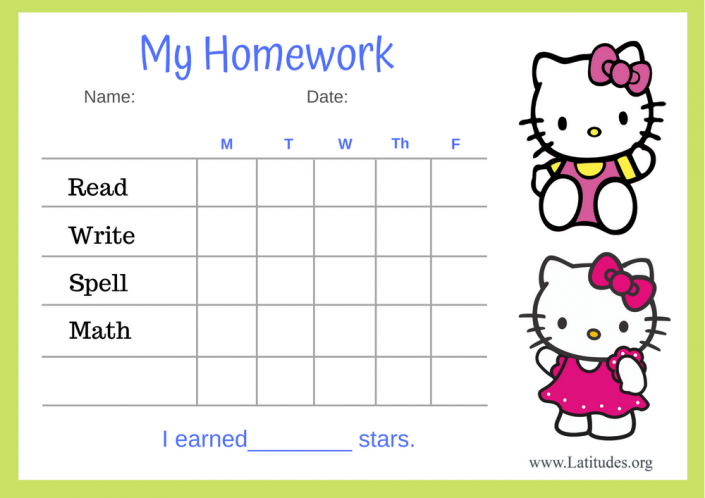 Hello Kitty 5-Day Homework Completion Chart - ACN Latitudes