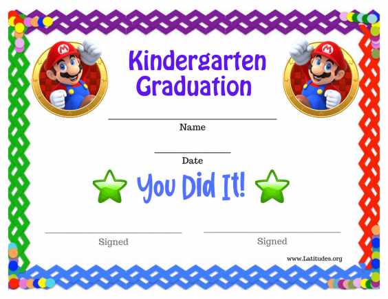 Mario Certificate for Graduation from Kindergarten (Fillable) - ACN ...