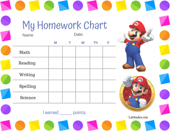Mario Homework Completion Chart (Fillable) - ACN Latitudes