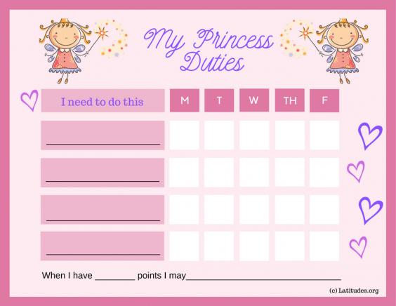 My Princess 5-Day Duties Chore Chart (Fillable) - ACN Latitudes