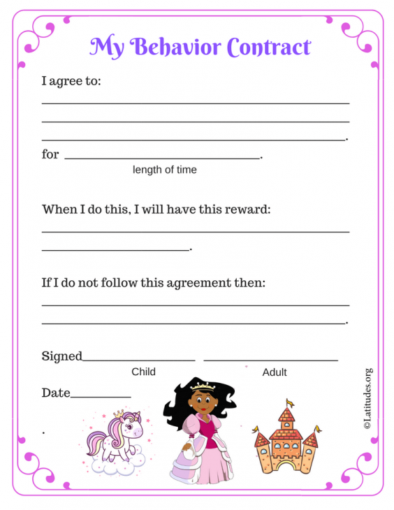 Princess Elementary Behavior Contract (Fillable) - ACN Latitudes