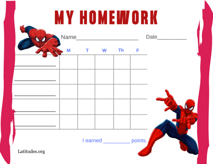 Spiderman My Homework Completion Chart - ACN Latitudes