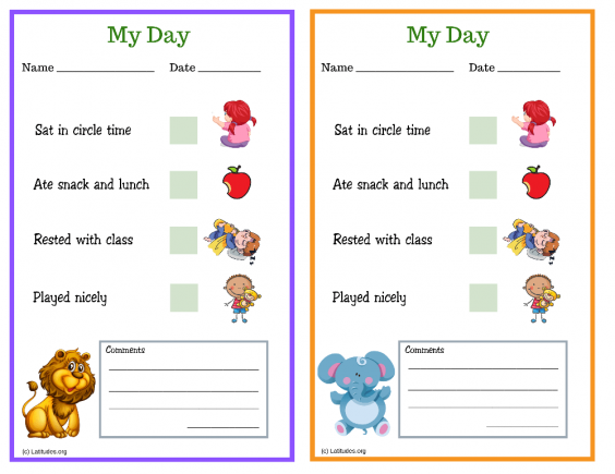 Lion and Elephant My Day PreK Daily Chart (Fillable) - ACN Latitudes